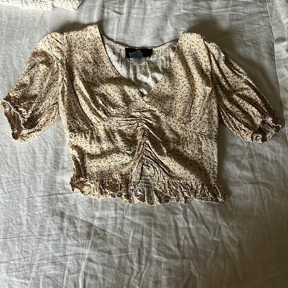 Versona | Tops | Yellow Crop Top With Blue Flowers | Poshmark